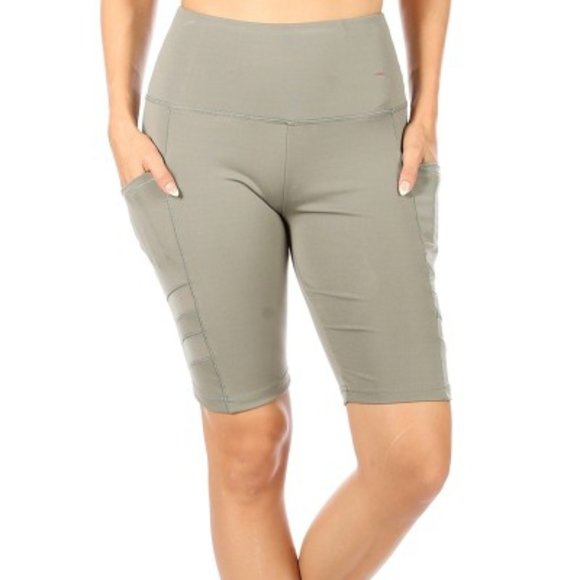 shosho | Shorts | Shosho Medium Olive High Waisted Solid Mesh Biker Tummy Control Burmuda Shorts ...